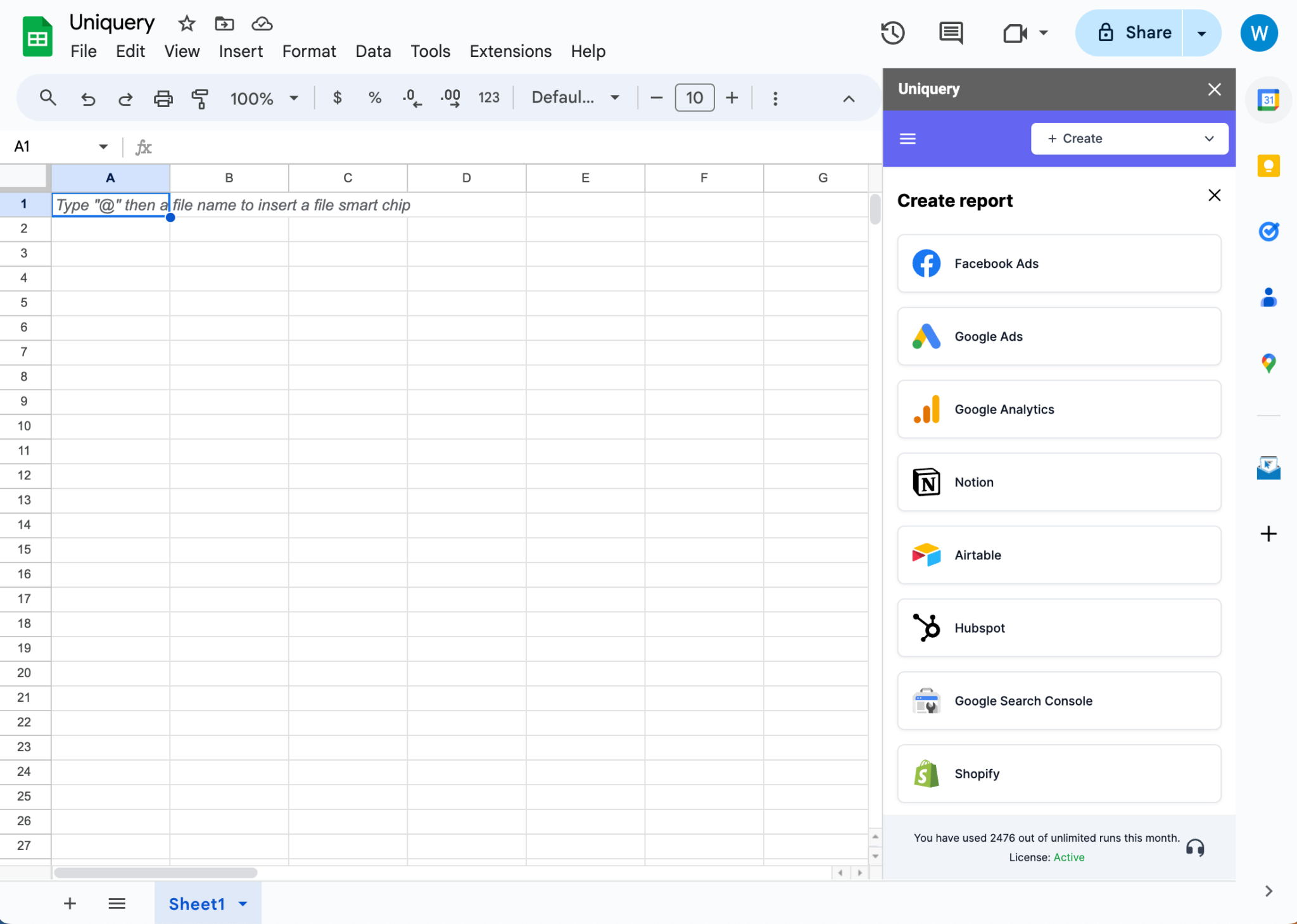 Google Ads Connector for Google Sheets : Uniquery